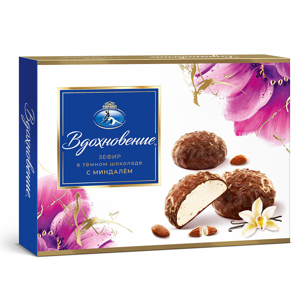 Dark Chocolate Glazed Vanilla Zefir with Almonds, Inspiration, 230g/ 8 ...