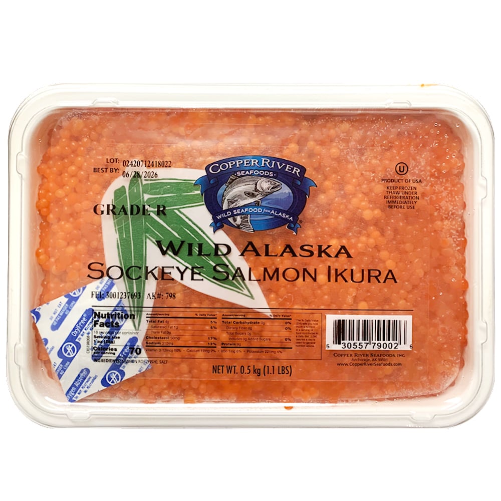 Wild Alaska Sockeye Salmon Caviar Ikura R, Copper River, 500g/ 17.64oz ...