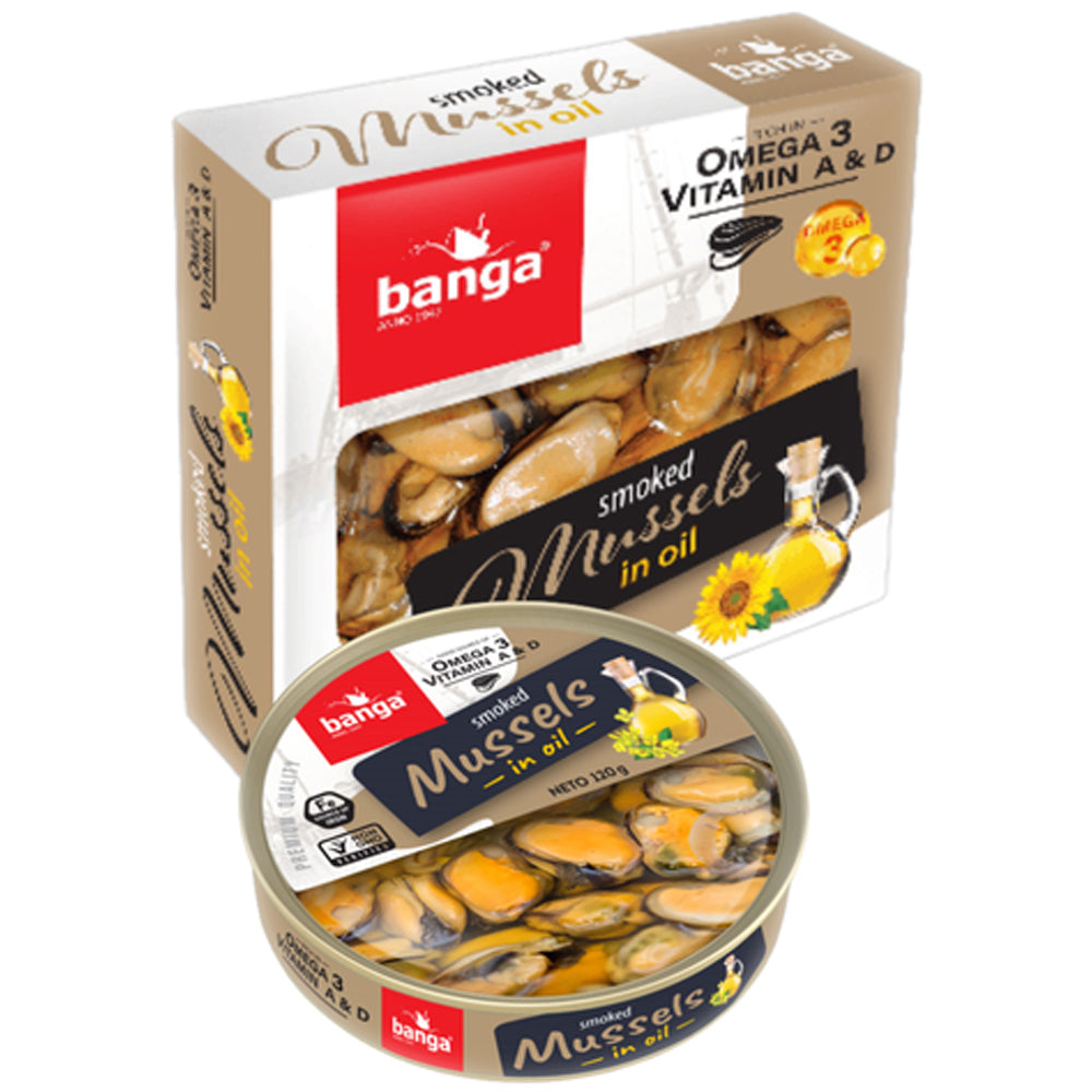 Smoked Mussels in Oil, Banga, 120g/ 4.23 oz – RussianFoodS